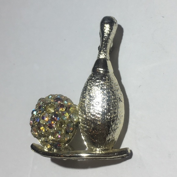 Vintage | Jewelry | Vintage Rhinestone Silver Bowling Ball Brooch Pin ...